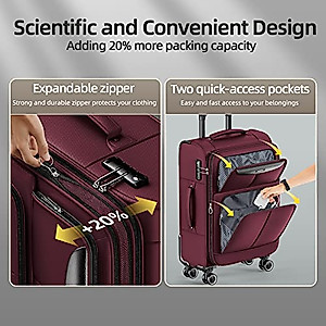 SHOWKOO Luggage Sets 3 Piece Softside Expandable Lightweight Durable Suitcase Sets Double Spinner Wheels TSA Lock Wine Red (20in/24in/28in)