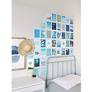 HAUS AND HUES Blue Photo Collage Kit for Wall Aesthetic Décor Beach Aesthetic Posters & Aesthetic Pictures for Wall Collage | Aesthetic Blue Wall Collage Kits College Room Decor (Set of 50)