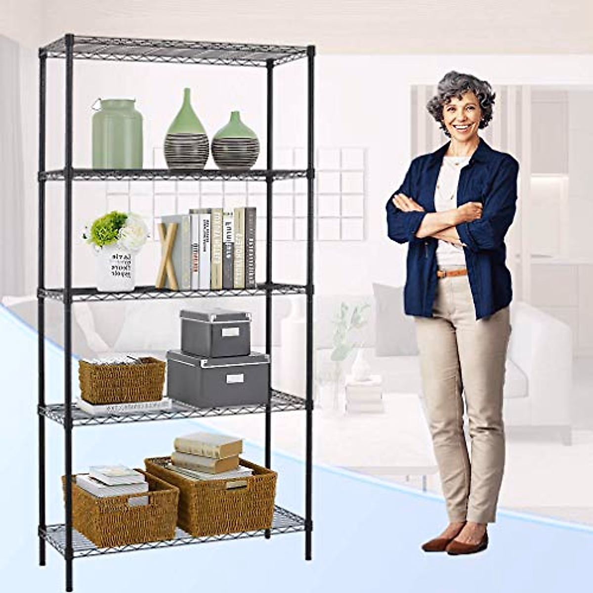 BestOffice 14Dx36Wx72H 5-Shelf Adjustable Storage Shelves Wire Shelving Unit Garage NSF Metal Shelf Heavy Duty Utility Commercial Grade Steel Layer Shelf1250 LBS Capacity,Black