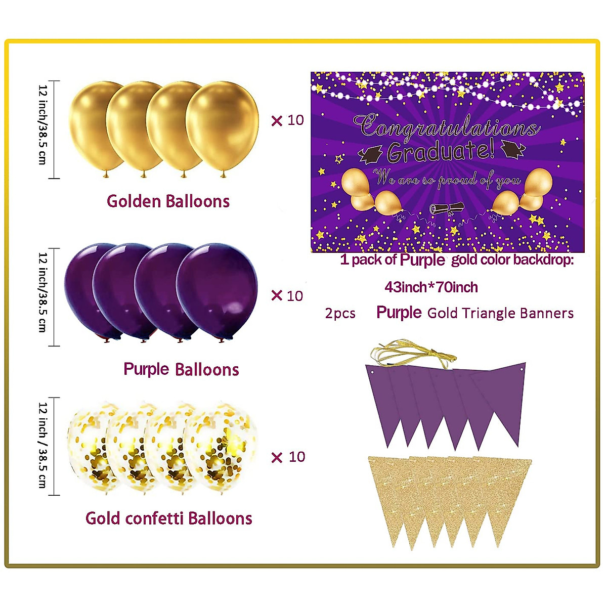 Purple Gold Graduation Party Supplies NYU Purple Gold Graduation Party Decorations 2023/Graduation Backdrop Purple Gold Grad Balloons/Photography Background for Class of 2023 Graduation