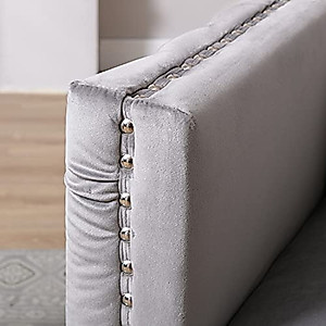 Harper & Bright Designs Modern Velvet Armchair, Tufted Button Accent Chair Club Chair with Steel Legs for Living Room Bedroom, Grey
