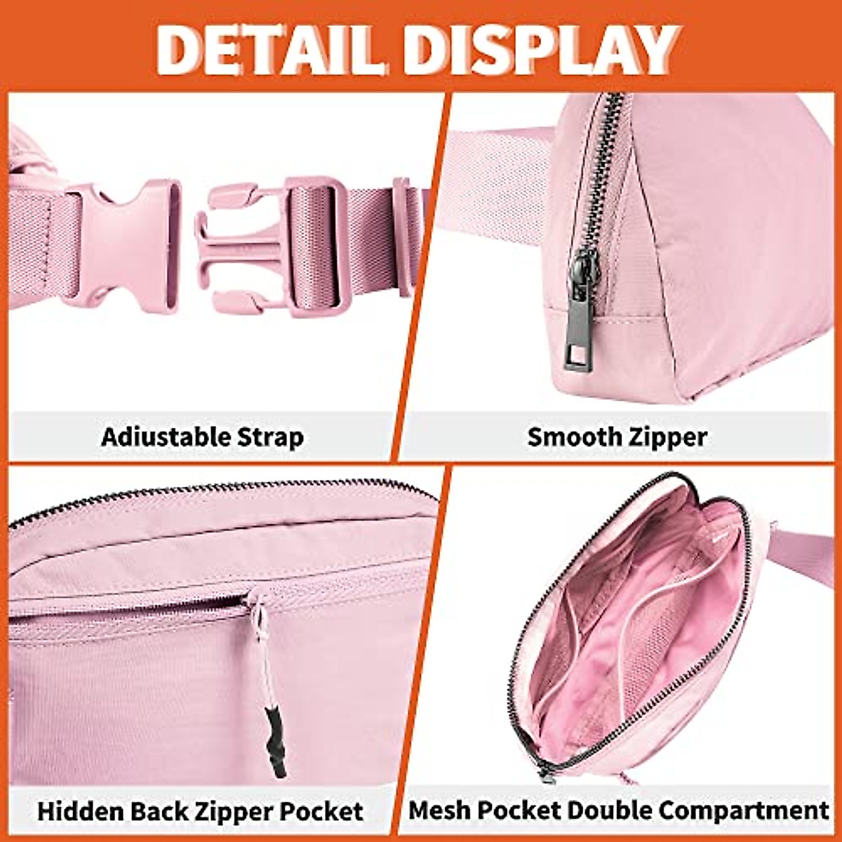 Fanny Packs for Women, Fashion Fanny Pack With Adjustable Strap Belt Bag for Women Fanny Pack Crossbody Bags for Women Pouch for Workout Running Travelling Hiking (Pink)