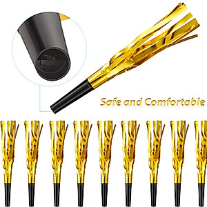 Sumind 24 Pieces Gold Noise Makers Glitter Noise Makers Metallic Fringed Party Blowers for Adults Birthday Graduation Sporting Events 2024 New Years Party Favor Supplies