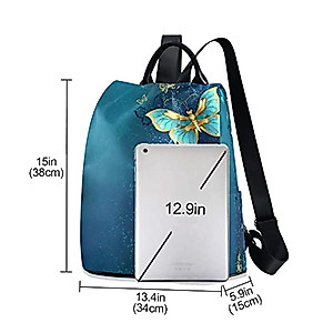 ALAZA Butterfly Golden Star Women Backpack Anti Theft Back Pack Shoulder Fashion Bag Purse