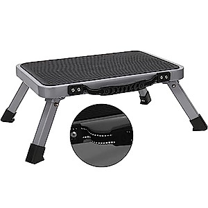 Ylebs Metal Step Stool,Portable Foot Stool with Reflective Handle,Foldable Non Slip 330lbs Capacity 1 Stepping Stools for Bed Office RV Adult Use, Black