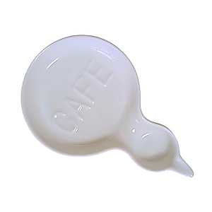Coffee Spoon Rest for Coffee Bar Accessories, Small Spoon Rest for Coffee Station, Ceramic Tea Spoon Rest Tea Spoon Holder Teaspoon Rest (White, CAFE Pattern)