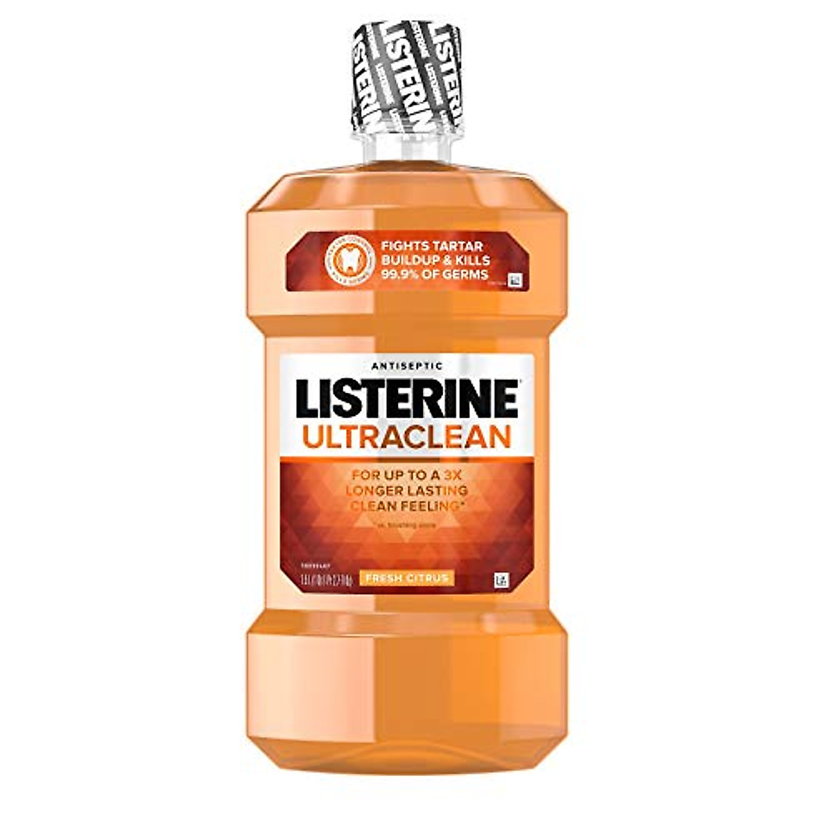 Listerine Ultraclean Oral Care Antiseptic Mouthwash with Everfresh Technology to Help Fight Bad Breath, Gingivitis, Plaque and Tartar, Fresh Citrus, 1.5 l