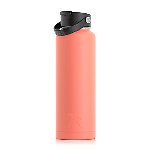 RTIC 40 oz Vacuum Insulated Bottle, Metal Stainless Steel Double Wall Insulation, BPA Free Reusable, Leak-Proof Thermos Flask for Water, Hot and Cold Drinks, Travel, Sports, Camping, Coral
