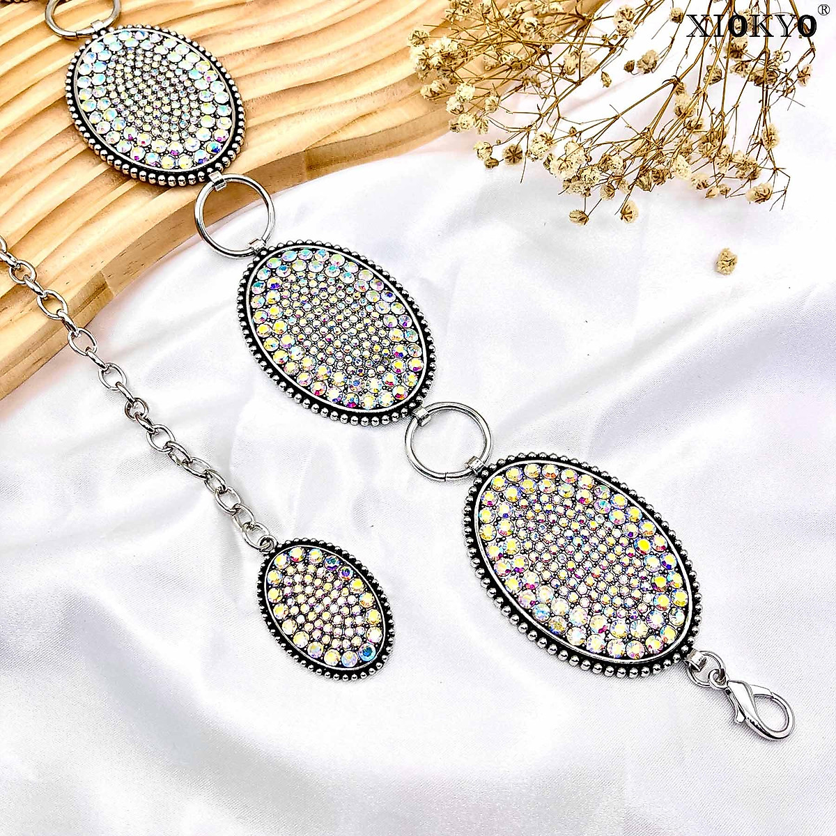 Xiokyo Bling Rhinestone Concho Belt Heavy Metal Western Crystal Chain Belt Cowgirl Sparkly Waist Chain for Women Dress