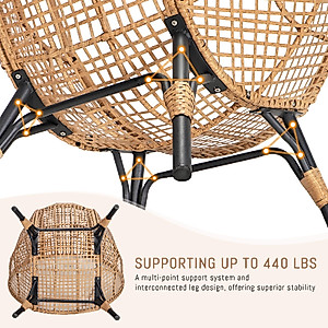 RADIATA Egg Chair with Footrest Outdoor Wicker Patio Egg Chairs with Ottoman for Indoor Bedroom Outside Porch Deck Backyard Garden (Beige)