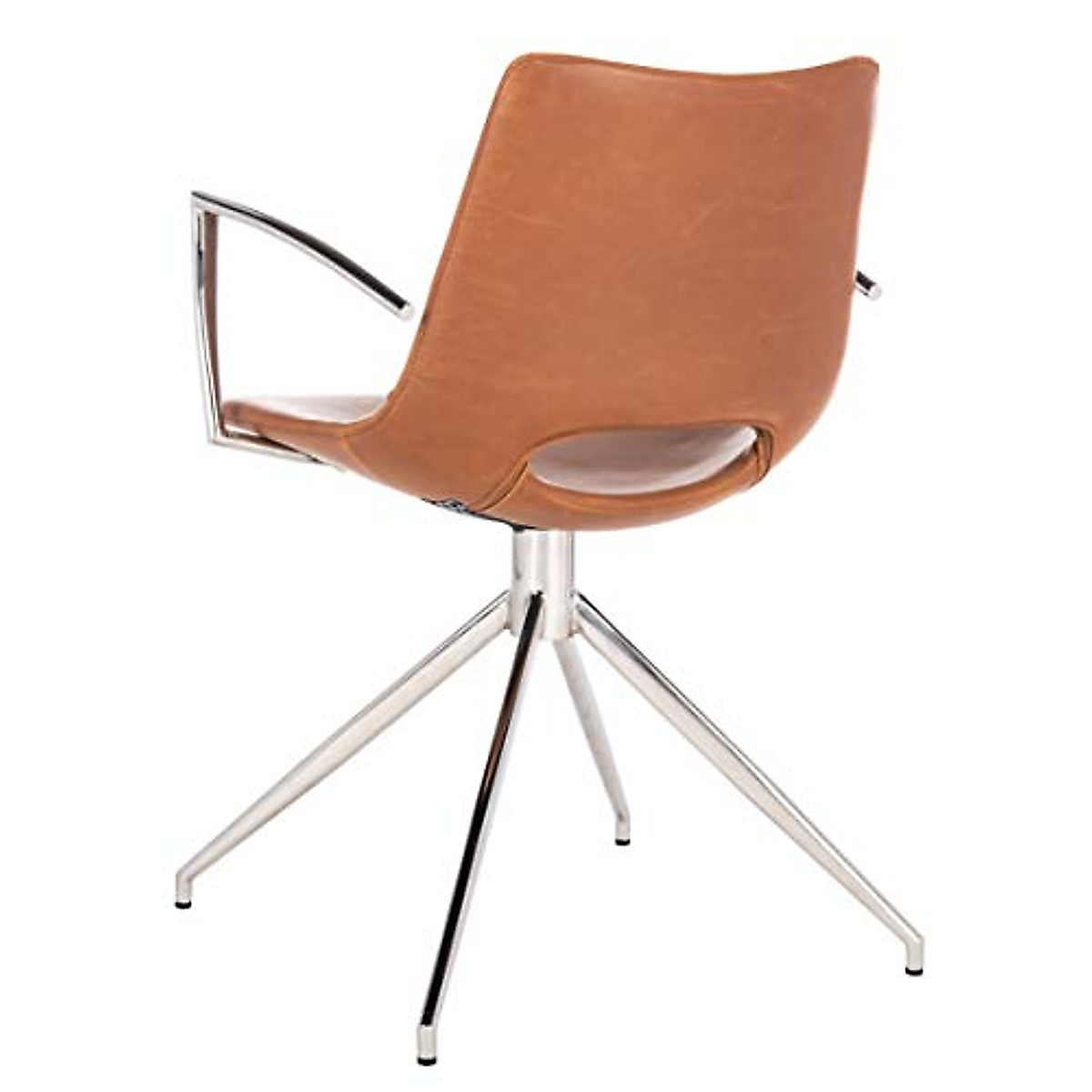 Safavieh Home Dawn Mid-Century Modern Light Brown Faux Leather and Stainless Steel Swivel Office Arm Chair