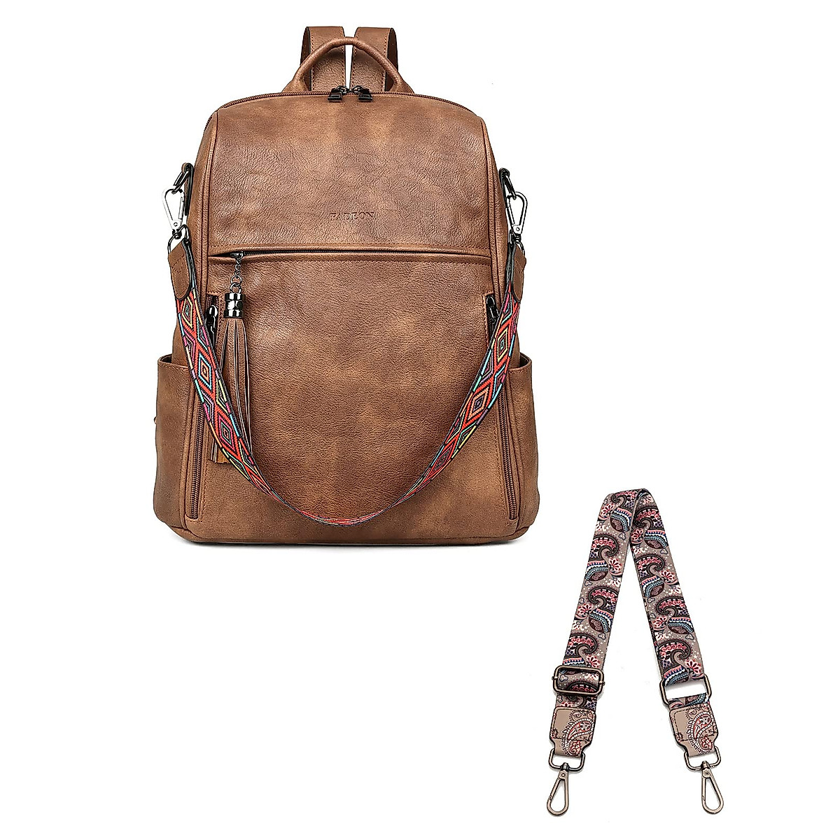 FADEON Leather Backpack Purse for Women Designer Ladies Shoulder Book Bag Fashion PU Convertible Travel Backpack Purses and Shoulder strap