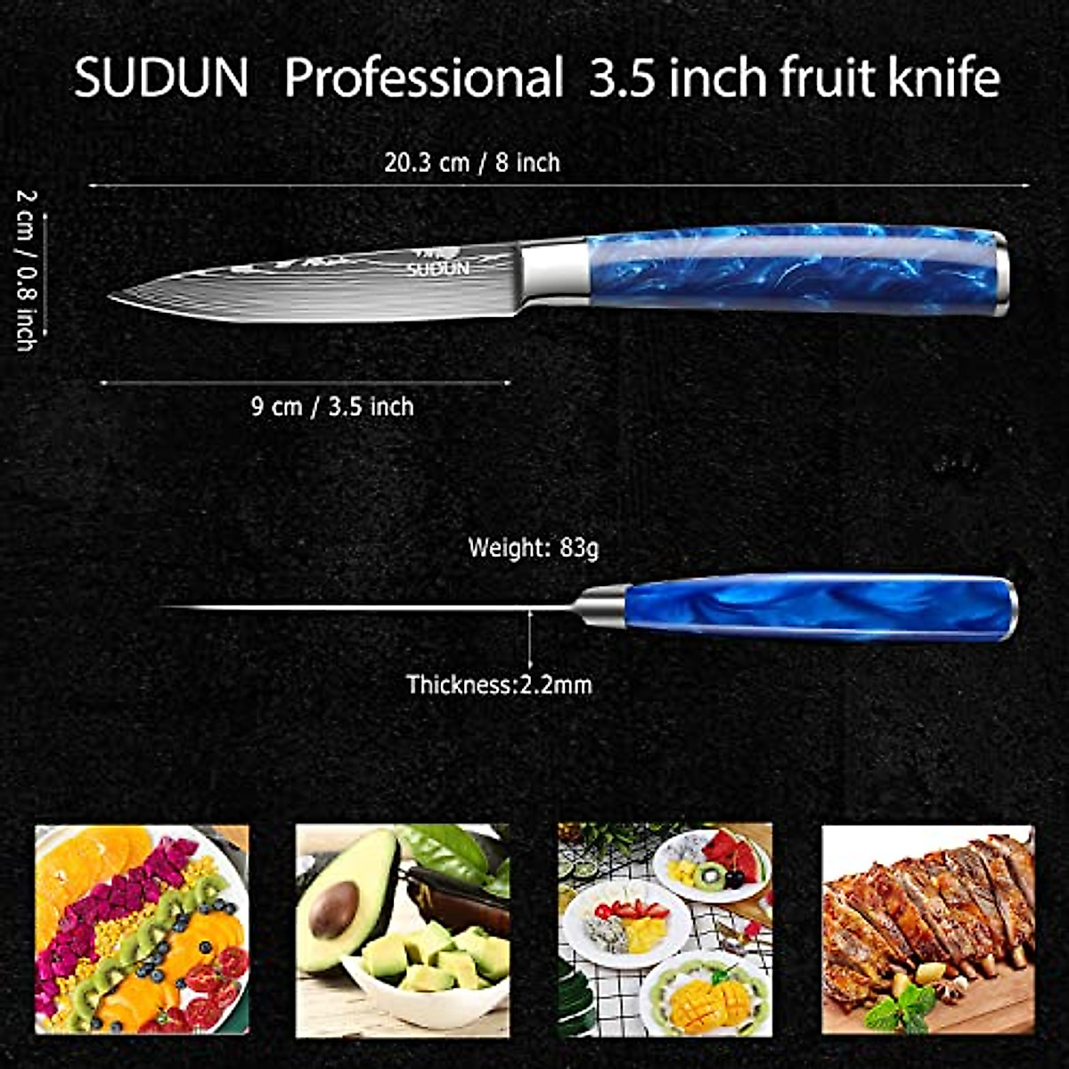 SUDUN Professional Paring Knife 3.5 inch Small Kitchen Knife Ultra Sharp German Stainless Steel 7Cr17Mov Fruit and Vegetable Cutting Chopping Knives - Full Tang Ergonomic Handle
