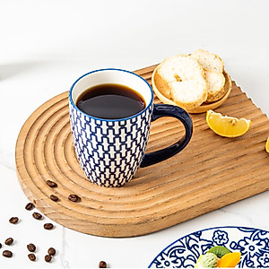 Ceramic Coffee Mugs Set - 16 Oz Large Porcelain Tea Cups with Handle for Women Men Cocoa Cappuccino Latte - Christmas Housewarming Gift - Dishwasher Safe - Set of 6 - Vintage Blue