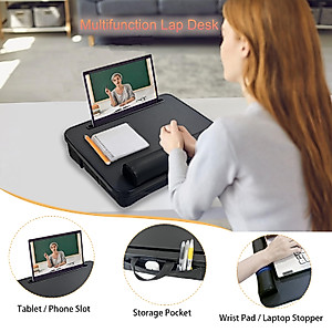 Kapogo Lap Laptop Desk, Portable Lap Desk with PVC Leather Cushion, Tablet Holder, Wrist Support, Fits up to 15.6 Inch Laptops, Lap Tray for Laptop, Writing, Home Office, Students (Medium)