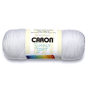 Caron Simply Soft Solids Yarn (4) Medium Gauge 100% Acrylic - 6 oz - White - Machine Wash & Dry