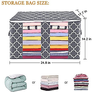 Large Capacity Clothes Storage Bag 100L/3Pack，Storage Bags for Clothes Blanket Storage Bags with Reinforced Handles for Comforters, Blankets,Sturdy Zippers, Clear Window,Grey