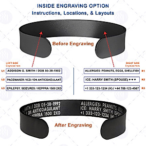 Medical Alert ID Bracelet Cuff 14mm Wide, 316L Stainless Steel - Customize and Personalize 8 Lines with Your Conditions