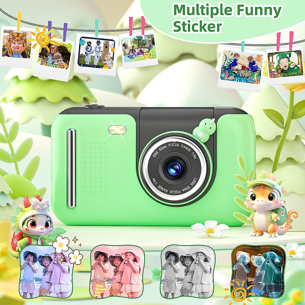 Kids Camera, Christmas Birthday Gifts for Boys and Girls Age 3-8,Video Cameras for Kids 8-12,Childrens Digital Camera for vlogging Portable Kids Selfie Camera with 32GB SD Card Green