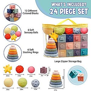 Plunack Montessori Toys for Babies 6-12 Months Soft Baby Toys Set 3 in 1 Stacking Building Blocks Infant Teething Toys Sensory Balls Educational Learning Toys for Toddlers 3-6-9-12 Months Boys Girls