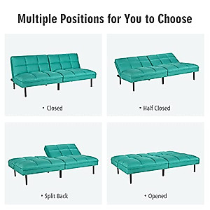 Giantex Sofa Bed, Convertible Sleeper Couch, Linen Fabric Futon, Recliner with 3 Level Adjustable Backrest, Metal Legs, 71”x35.5”x31”, Living Room Bedroom Reception Room (Turquoise)