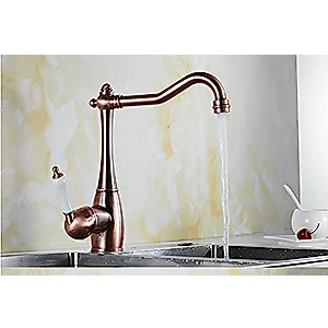 Kitchen Faucet Copper Bar Faucet 360 ° Swivel Single Handle Traditional Period Single Ceramic Lever Kitchen Sink Faucet Antique Mixer Tap One Hole Wet Bar Sink Faucet Victorian Commercial