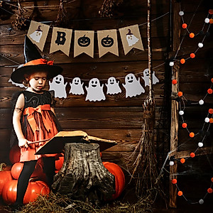 Halloween Banner 3 Pcs Burlap Boo Banner Felt Garland Ghost Decor White Orange and Black Hanging Halloween Decorations Outdoor for Party Halloween Birthday Fireplace Carnival Decorations