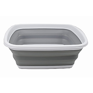 SAMMART 10L (2.6 Gallons) Collapsible Tub - Foldable Dish Tub - Portable Washing Basin - Space Saving Plastic Washtub (White/Grey, 1)