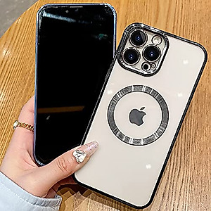 Spevert Magnetic Clear Case for iPhone 14 Pro with Camera Lens Protector Full Protection Case Compatible with MagSafe Elegant Anti-Scratch Case Cover 6.1 Inch - Gold (Gold)