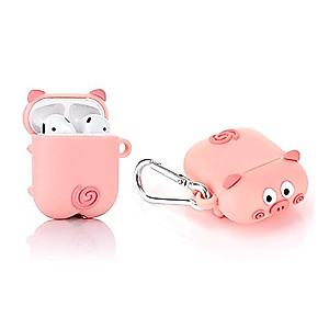 LEWOTE Airpods Silicone Case Funny Cute Cover Compatible for Apple Airpods 1&2[Cute Pet Design][Best Gift for Girls or Couples] (Pink Pig)