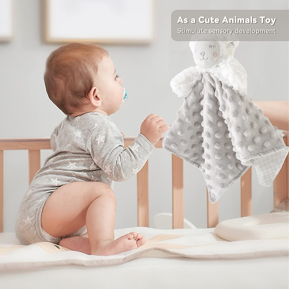 Truwelby Baby Security Blanket, 16 inch Ultra Soft Minky Dot Fabric Sweet Loveys for Babies, Baby Blanket with Stuffed Animals, Animal Blanket Baby Cuddle Blanket Baby Gifts for Boys and Girls