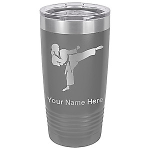 LaserGram 20oz Vacuum Insulated Tumbler Mug, Karate Woman, Personalized Engraving Included (Gray)
