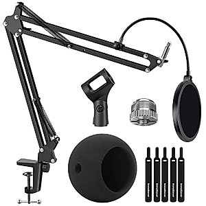 InnoGear Adjustable Mic Stand for Blue Snowball and Blue Snowball iCE Suspension Boom Scissor Arm Stand with Microphone Windscreen and Dual Layered Mic Pop Filter, Max Load 1.5 KG, Medium