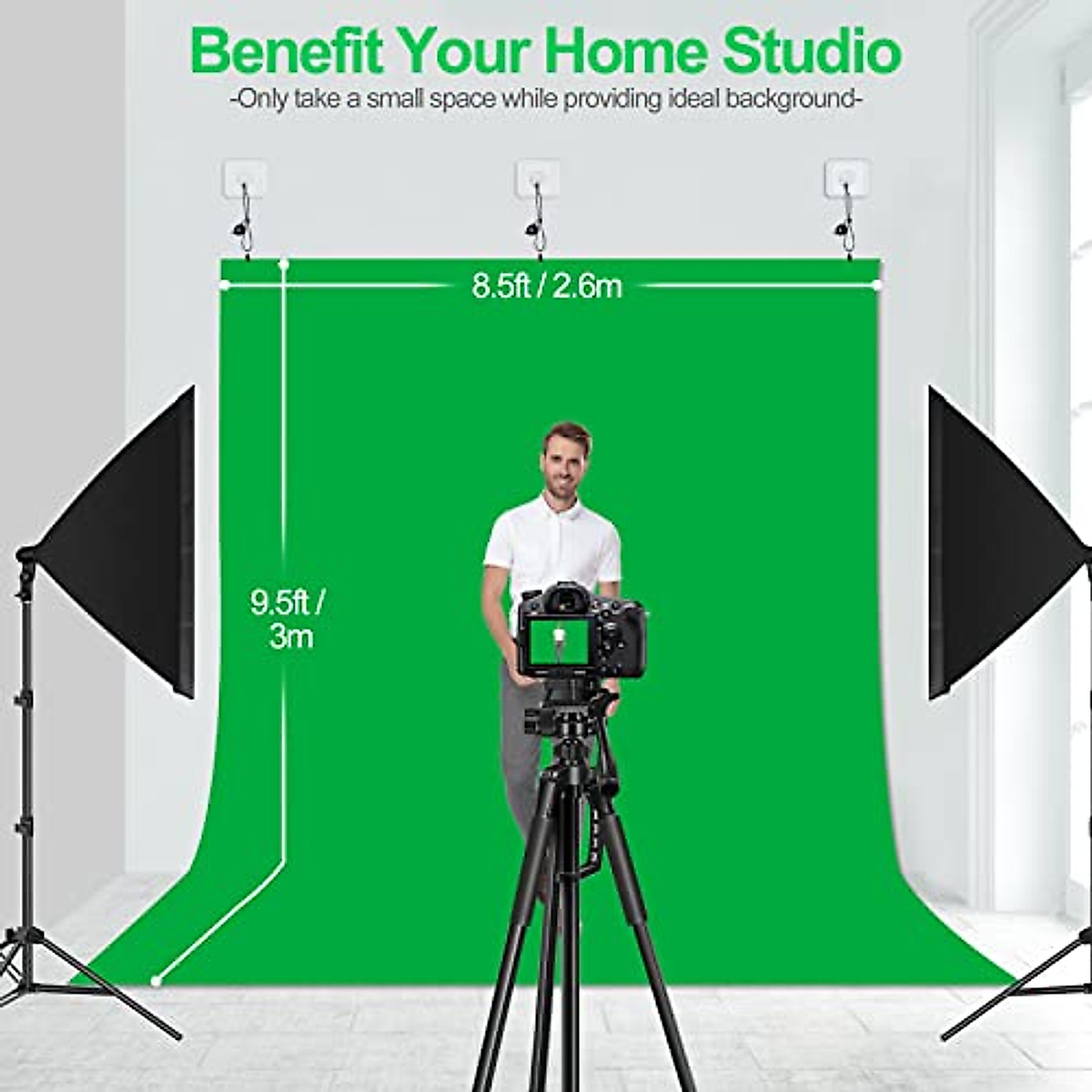 Emart Wall Mountable Large 8.5x10ft Green Screen Backdrop Sheet Cloth for Zoom Streaming, Polyester Fabric Material Greenscreen Background for Photography Video, Virtual Chromakey Curtain for Gaming