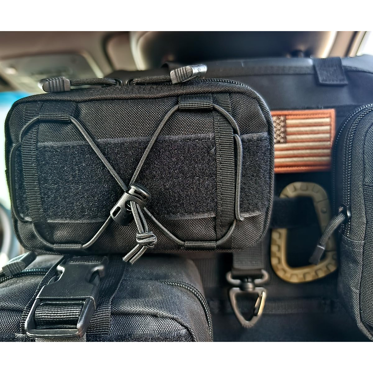 Vviitop Molle Seat Back Organizer, Tactical Car Seat Cover Organizer Panel with Pouches, Molle Universal Vehicle Panel (Black)