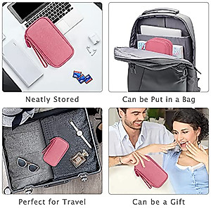 FYY Electronic Organizer, Travel Bag, Pouch, Carry Case Portable Waterproof Double Layers for Cable, Cord, Charger, Phone, Earphone Pink