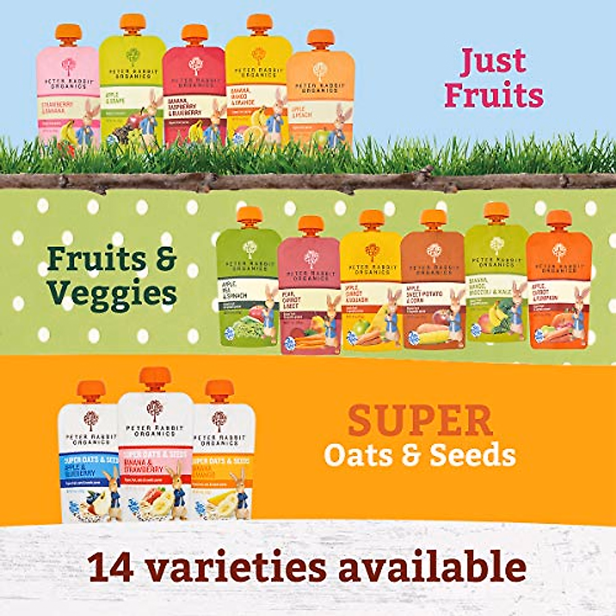 Peter Rabbit Organics, Organic Raspberry, Banana and Blueberry 100% Pure Fruit Snack, 4 oz. Squeeze Pouches (Pack of 10)