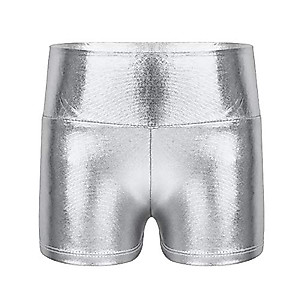 Kaerm Big Girls Metallic High Waisted Booty Shorts for Dance/Gymnastics/Sports/Party Hot Pants Silver 6