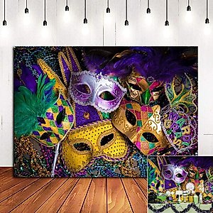 Purple Green Gold Beads Masquerade Party Photography Backdrop Vinyl 7x5ft for Carnival Fiesta Mardi Gras Dance Photo Background Supplies Children Birthday Photo Booths Props Decorations