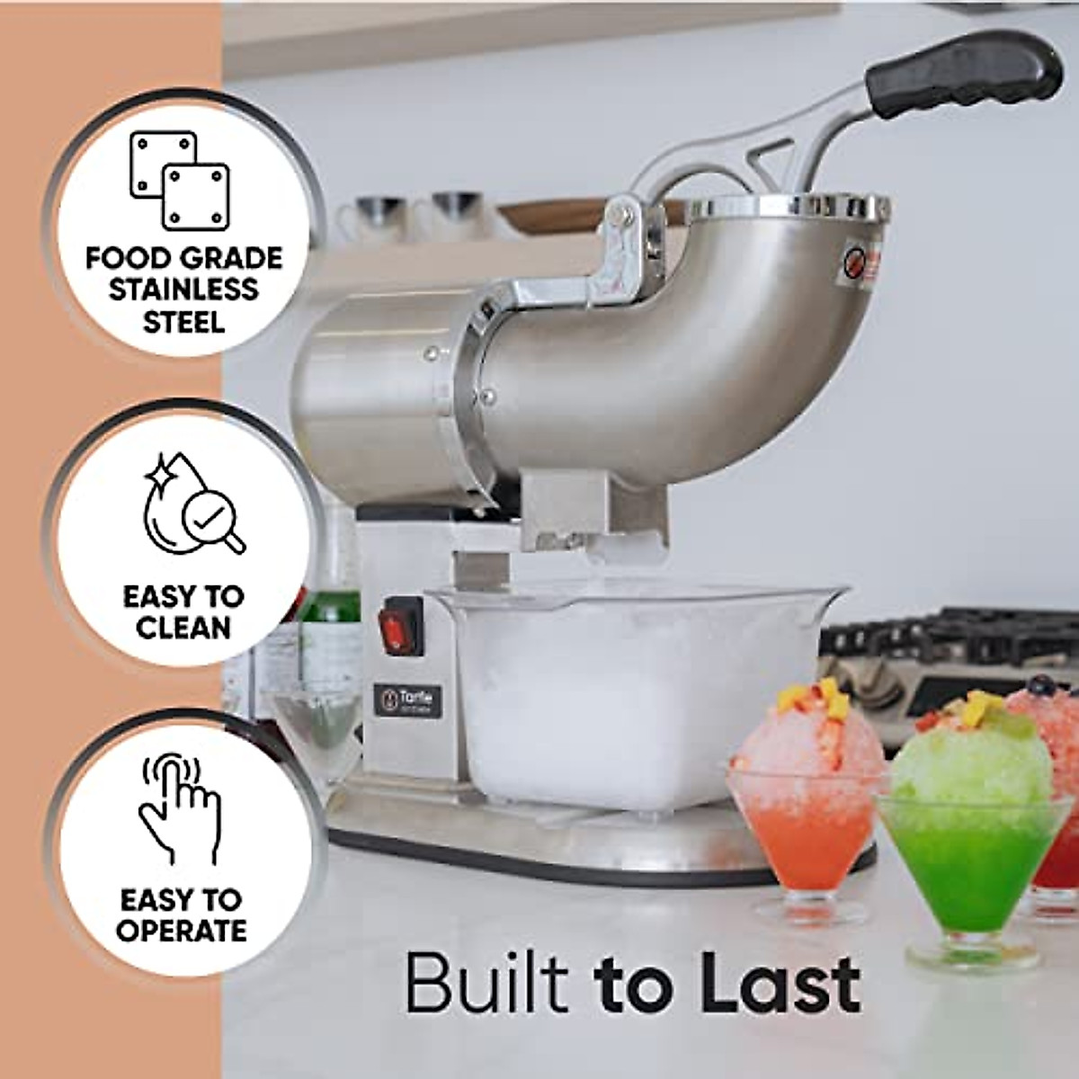 Tartle Kitchen - Stainless Steel Dual Blade Ice Shaver Snow Cone Maker Machine - Summer Parties & Refreshing Treats - Durable Easy to Use & Clean - Ideal for Catering, Restaurant & Commercial Kitchens
