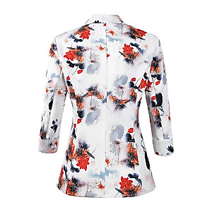 Womens 3/4 Sleeve Lightweight Office Work Suit Jacket Boyfriend Blazer (1905 White, L)