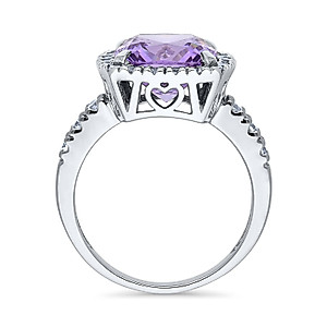 BERRICLE Sterling Silver Halo Purple Cushion Cut Cubic Zirconia CZ Statement Cocktail Fashion Ring for Women, Rhodium Plated Size 9