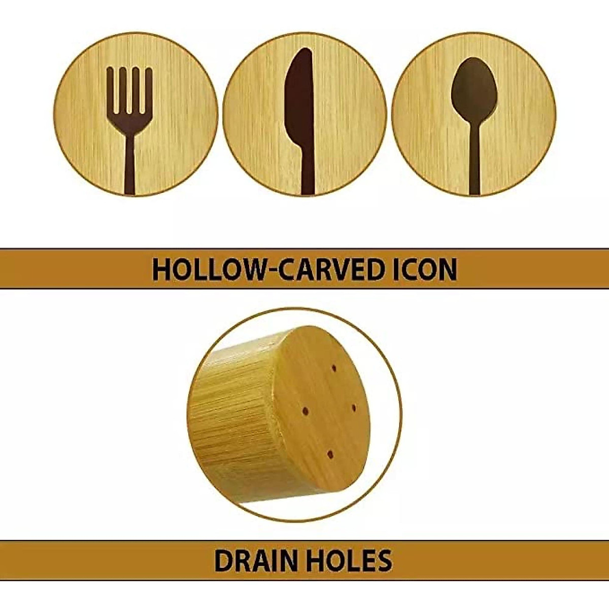 Better World Bio Bamboo Utensil Holders (Bundle of Three) with Flatware Design, Wooden Kitchen Utensil Holder For Countertop, Kitchen Utensil Caddy, Silverware Organizer, 6"x4"x4"