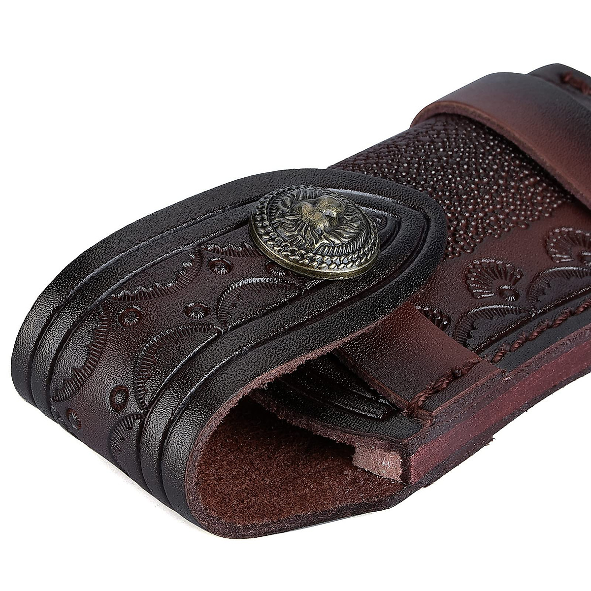 2024 4'' Leather Blade Pouch Closure Belt Loop for Folding Blade, Leather Snap Blade Case Holder