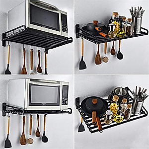 JF-XUAN Kitchen Shelf Kitchen Counter Holder Microwave Rack Wall Mount Bracket Storage Spice Workstation Organizer Kitchen Storage (punch Installation) (Color : Black, Size : 50X14X40CM)