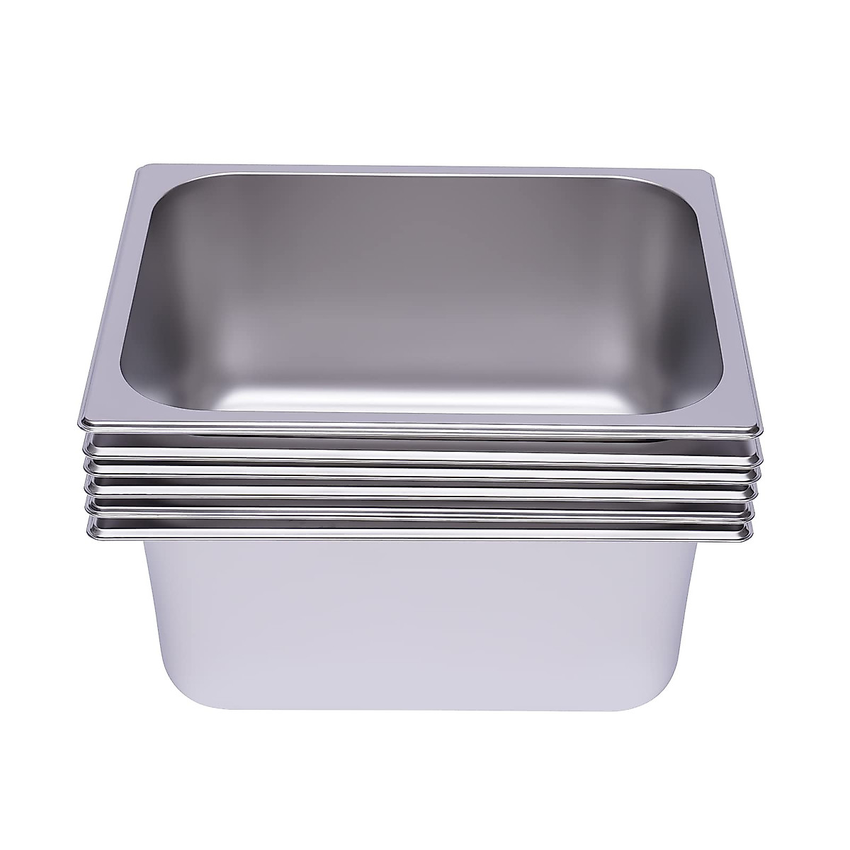 LOYALHEARTDY 6 Pack Hotel Pans 6" Deep Steam Table Pan 1/2 Half Size 13" L x 10.2" W Commercial Hotel Pan Stainless Steel Catering Food Pan