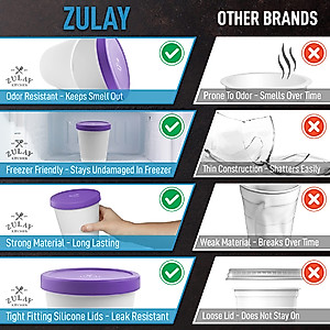Zulay [2 Pack - 1 Quart Each] Large Ice Cream Containers For Homemade Ice Cream - Reusable Ice Cream Container Set with Lids - Ice Cream Pint Containers For Sorbet, Gelato, Frozen Yogurt (Purple)