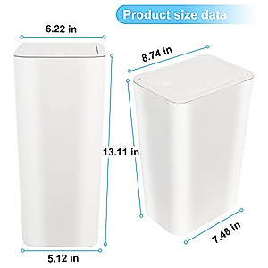 Odonata 3 Pack 10L / 2.6 Gallon Small Trash Can with Lid, Slim Garbage Can with Pop-Up Lid, Waste Basket for Bathroom, Kitchen, Bedroom, Powder Room, Craft Room, Office, College,RV.(Off White)