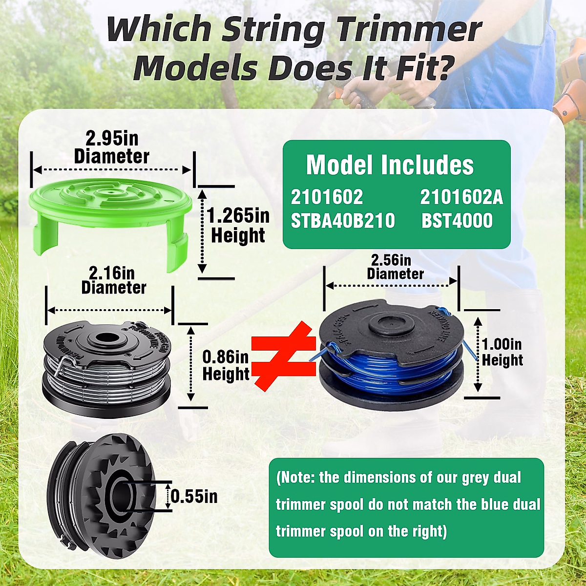 11 PCS 0.065" Dual Trimmer Line(2900719) Replacement Suitable for Greenworks Weed Wacker 2101602,2101602A,STBA40B210, BST4000,Replacement Trimmer String and Cap Cover(9 Spools+2 Caps)