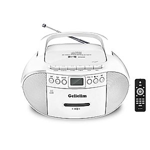 Gelielim CD and Cassette Player Combo, Portable Boombox AM/FM Radio, Tape Recording, 5.1V Bluetooth Speaker, USB Playback with Earphone Jack, Remote Control, AC/Battery Powered, for Home,Senior,Child